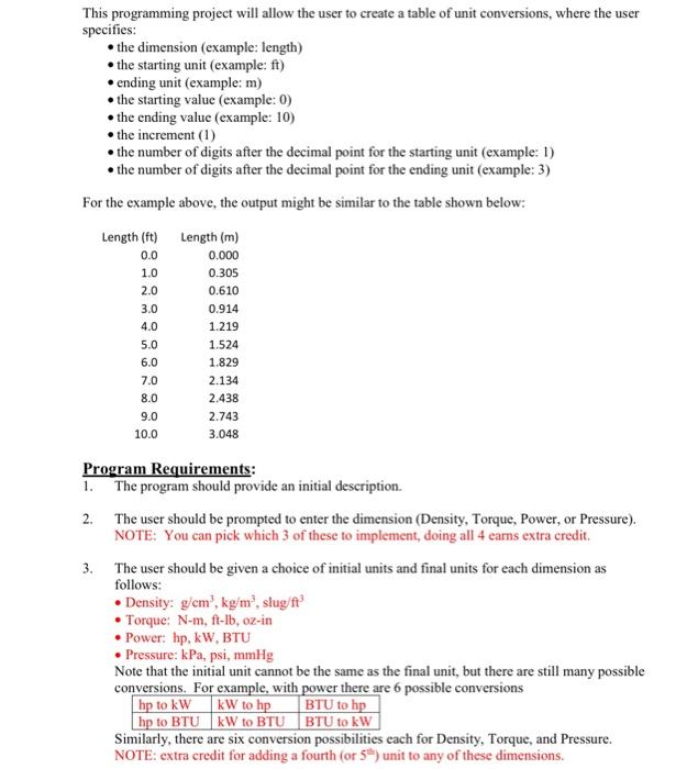 Solved This programming project will allow the user to | Chegg.com