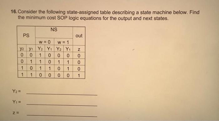 Solved 16. Consider the following state-assigned table | Chegg.com
