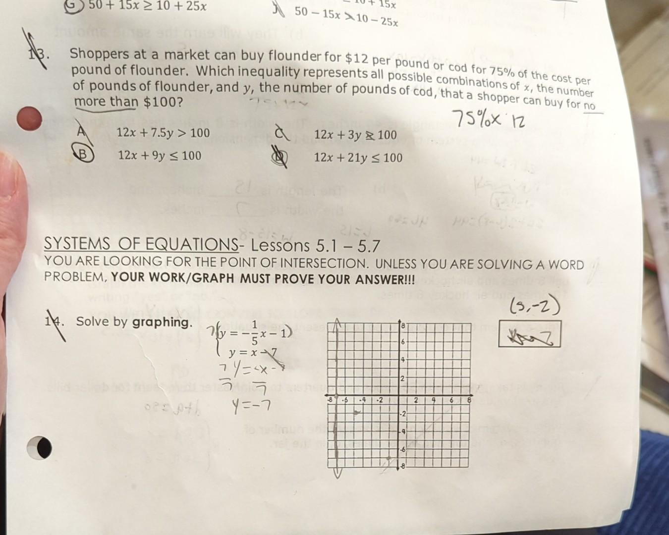 Solved systems of equations. you are looking for the point | Chegg.com