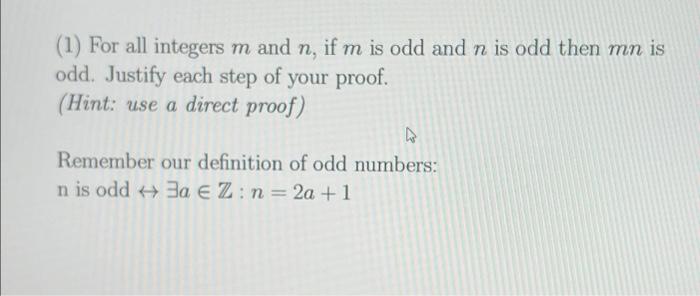 Solved (1) For all integers m and n, if m is odd and n is | Chegg.com
