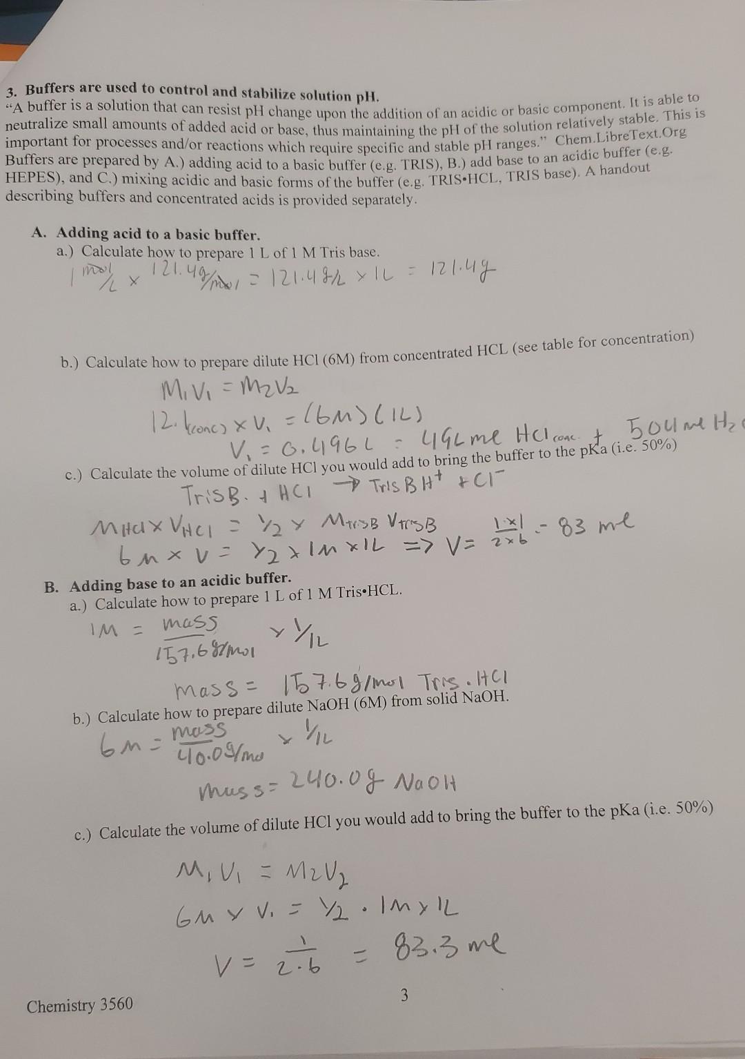 c. Mixing acidic and basic forms of the buffer. To | Chegg.com