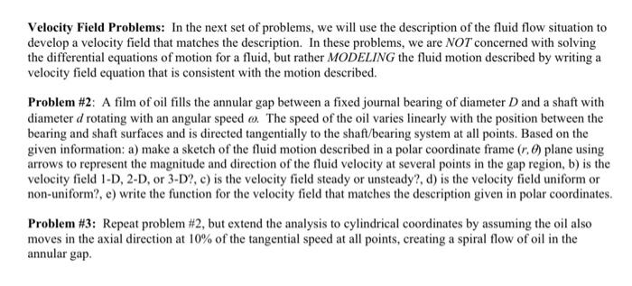 Solved Velocity Field Problems: In the next set of problems, | Chegg.com