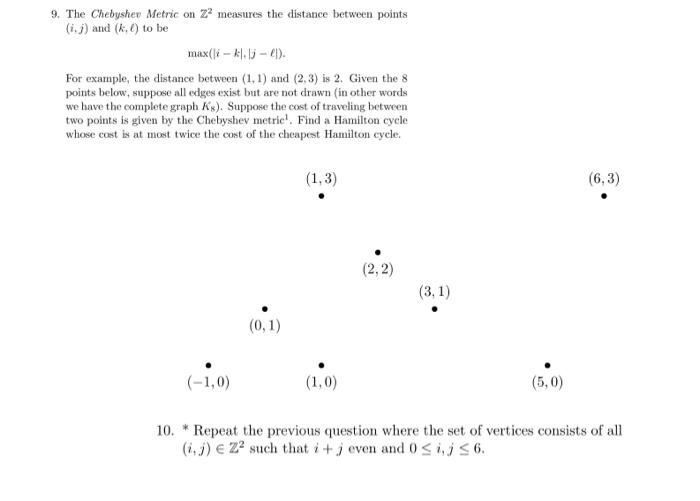 Solved 9. The Chebyshev Metric on Z2 measures the distance | Chegg.com