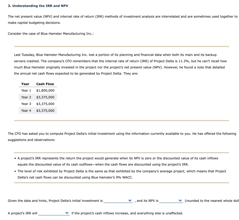 Solved Understanding the IRR and NPVThe net present value | Chegg.com