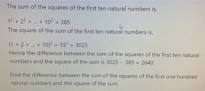 Solved The sum of the squares of the first ten natural | Chegg.com