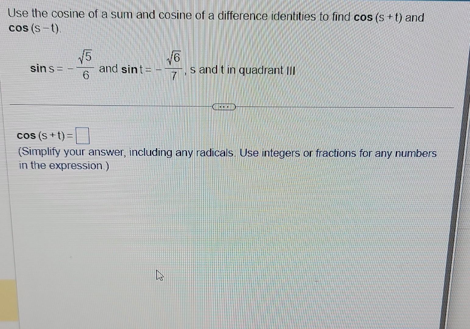 Solved Use the cosine of a sum and cosine of a difference | Chegg.com