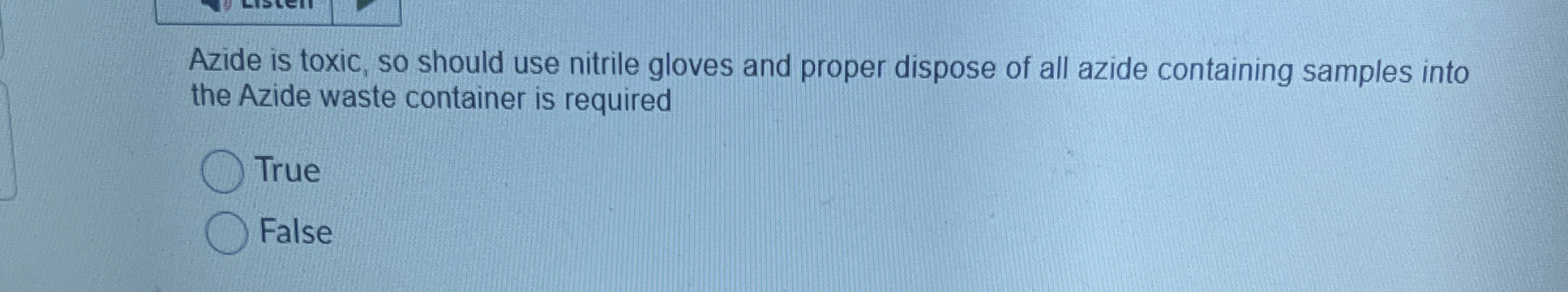 Solved Azide is toxic, so should use nitrile gloves and | Chegg.com