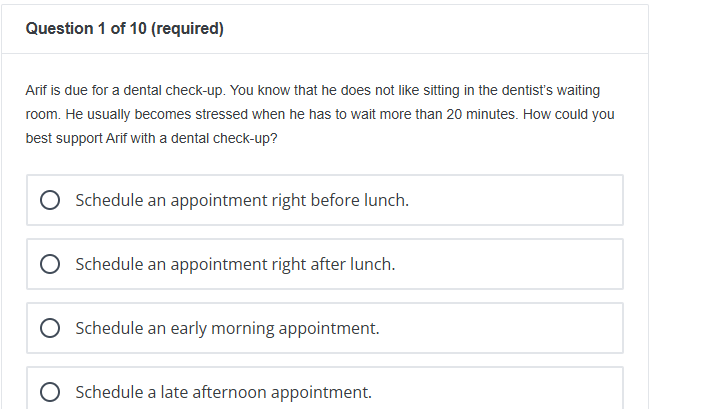 Solved Question 1 ﻿of 10 (required)Arif is due for a dental | Chegg.com