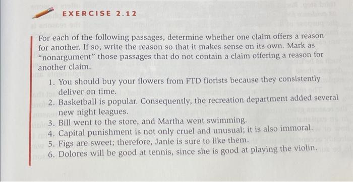 For each of the following passages, determine whether | Chegg.com