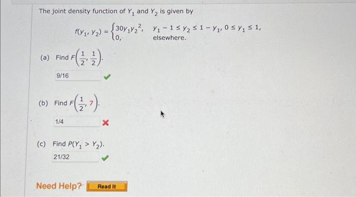 Solved The Joint Density Function Of Y1 And Y2 Is Given By