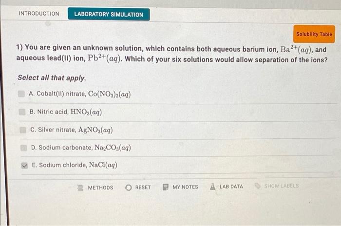 Solved INTRODUCTION LABORATORY SIMULATION Solubility Table | Chegg.com