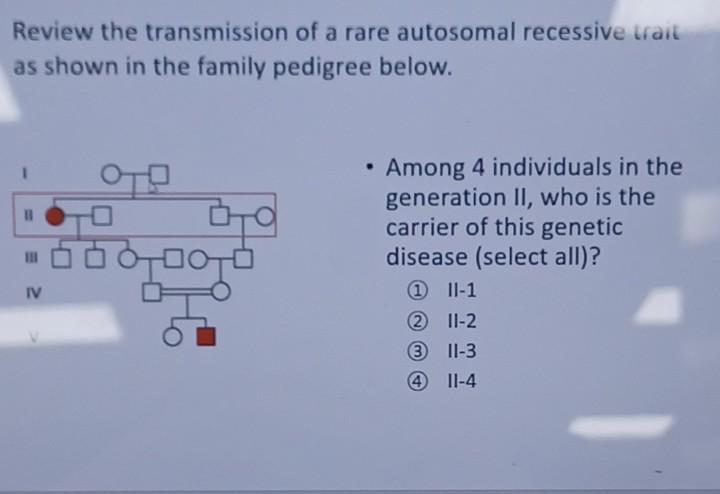 Solved Review the transmission of a rare autosomal recessive | Chegg.com