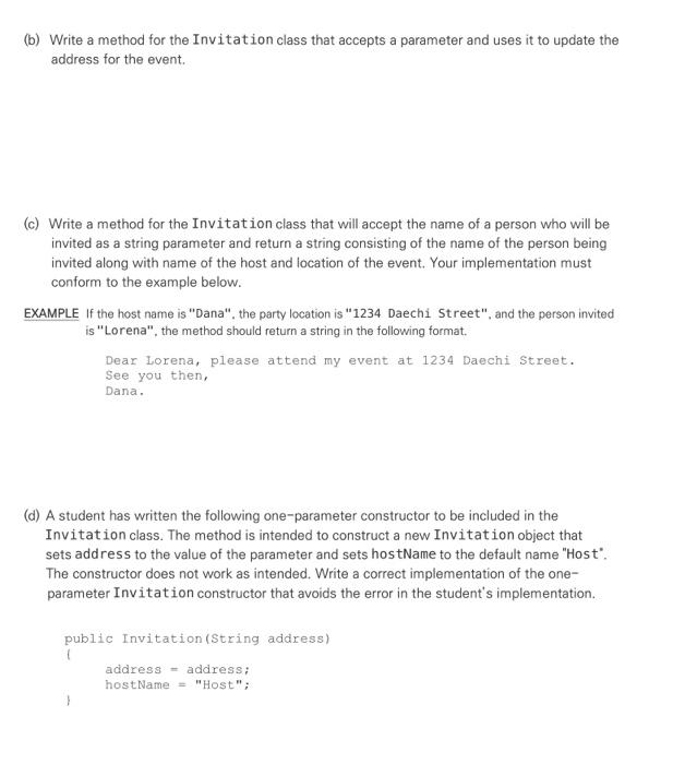 Solved Invitation FRQ The following class represents an | Chegg.com