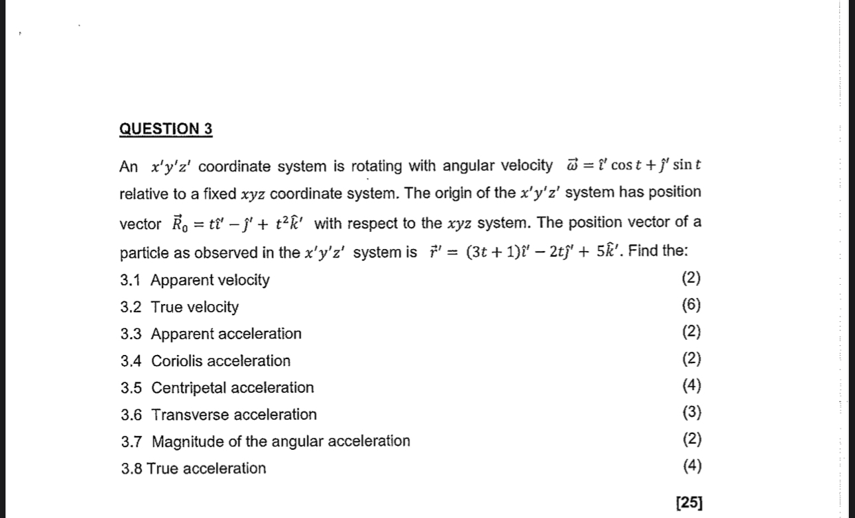 Solved QUESTION 3An x'y'z' ﻿coordinate system is rotating | Chegg.com