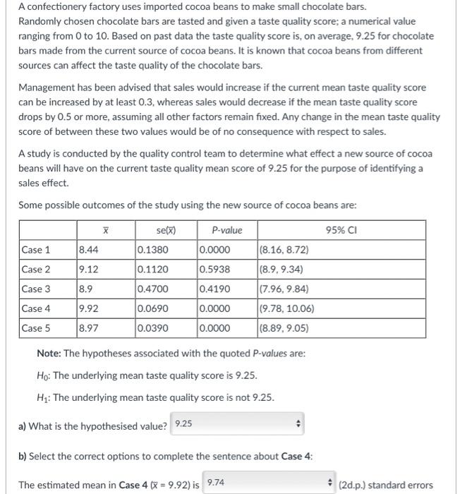 Solved A confectionery factory uses imported cocoa beans to | Chegg.com
