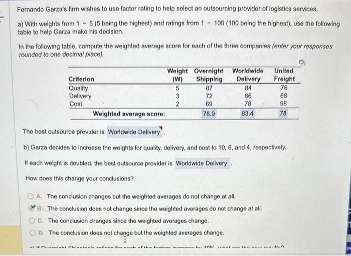 Fernando Garza's firm wishes to use factor rating to | Chegg.com