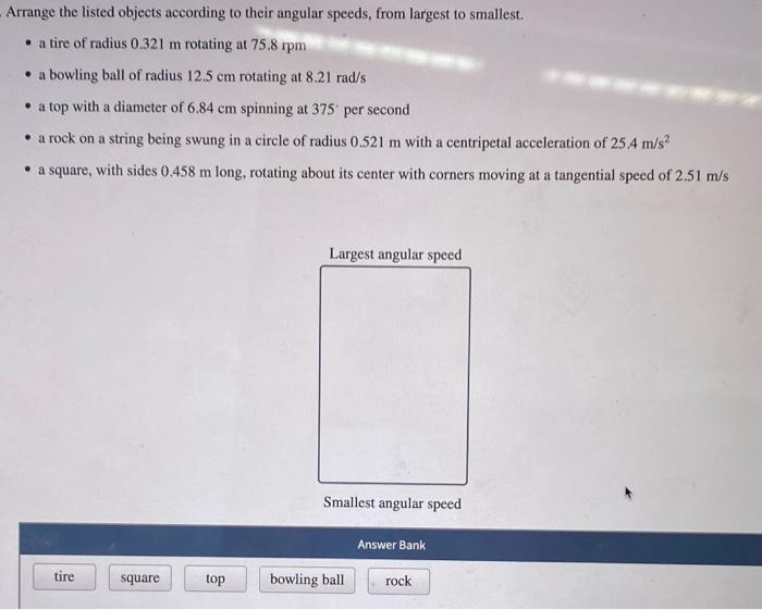 Solved Arrange the listed objects according to their angular | Chegg.com