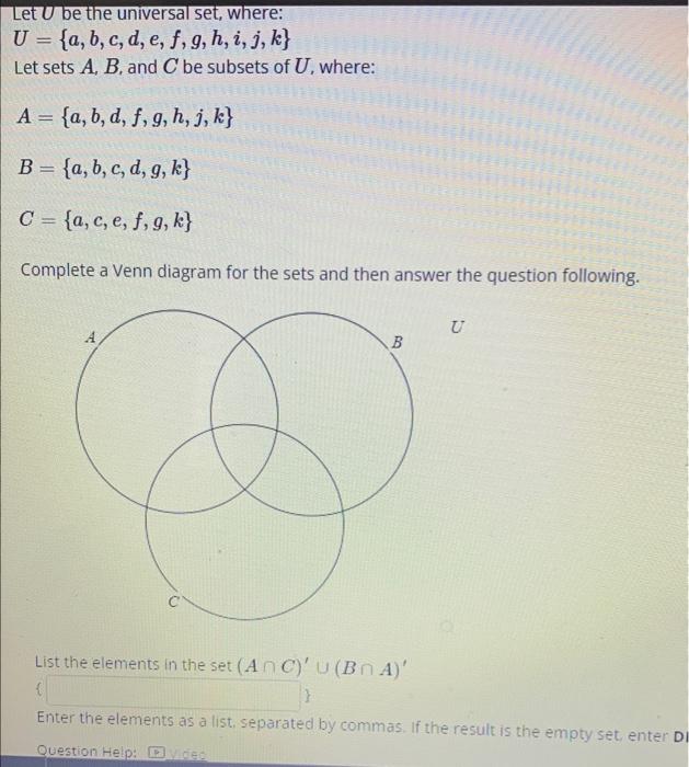 Solved Let U be the universal set, where: | Chegg.com