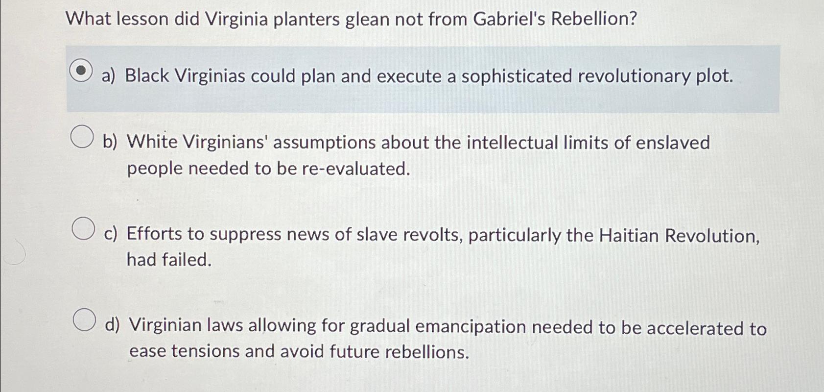 Solved What lesson did Virginia planters glean not from | Chegg.com