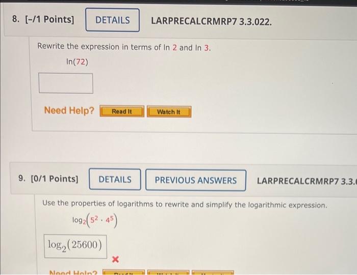 Solved Rewrite the expression in terms of ln2 and ln3. | Chegg.com