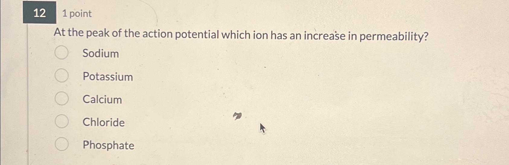 Solved 121 ﻿pointAt the peak of the action potential which | Chegg.com