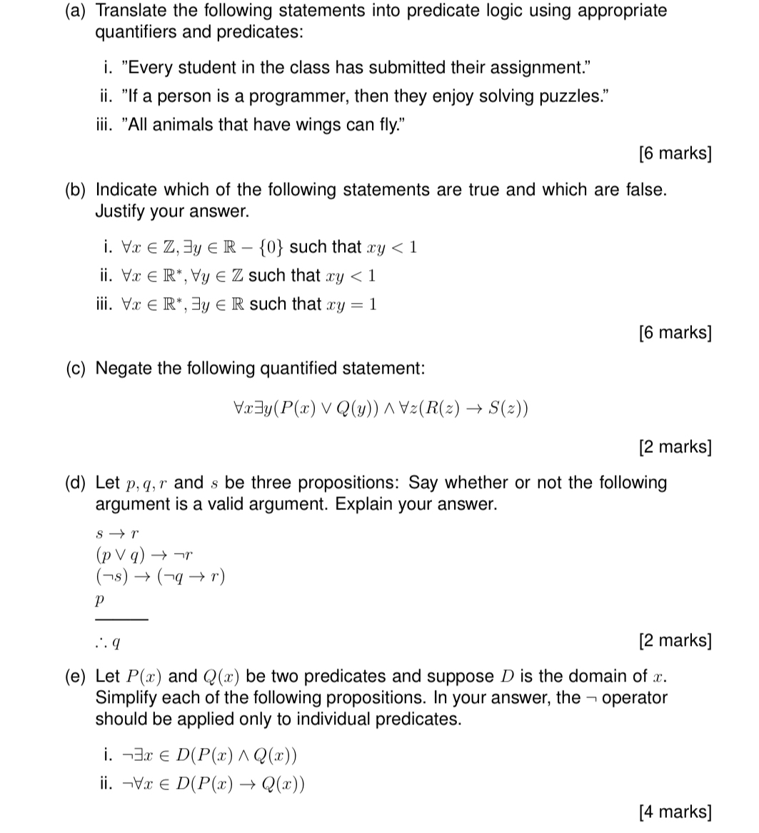 Solved (a) ﻿Translate the following statements into | Chegg.com