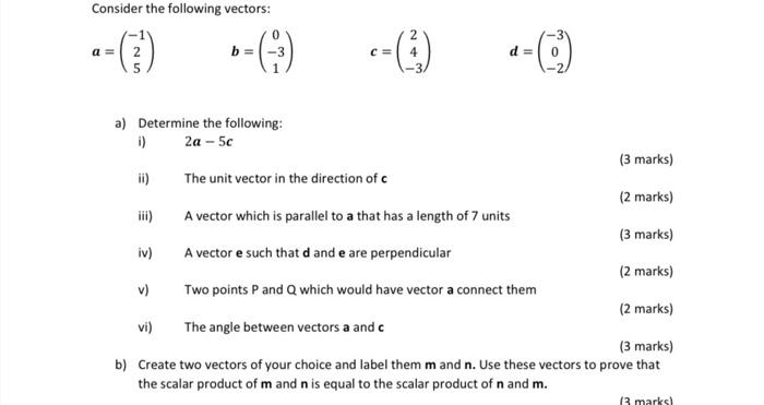 Solved Consider the following vectors: | Chegg.com