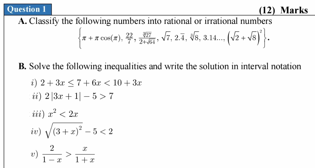 Solved Question 1(12) ﻿MarksA. ﻿Classify the following | Chegg.com