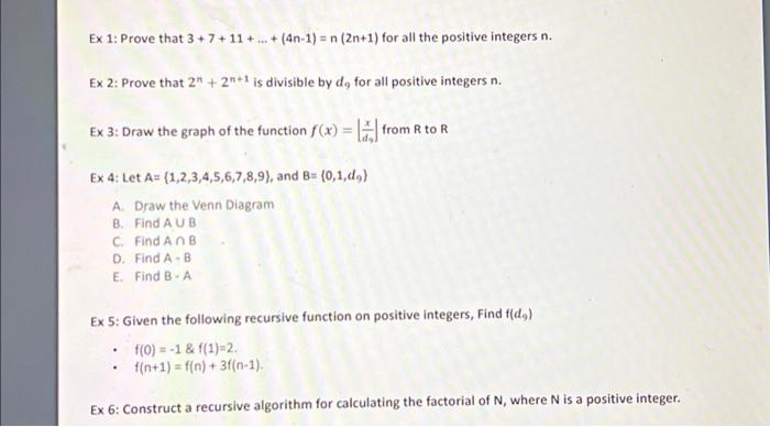 Solved Ex 1: Prove that 3+7+11+…+(4n−1)=n(2n+1) for all the | Chegg.com