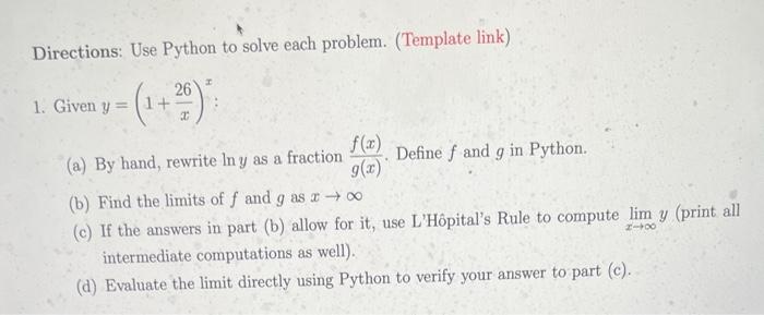 Solved Directions: Use Python to solve each problem. | Chegg.com