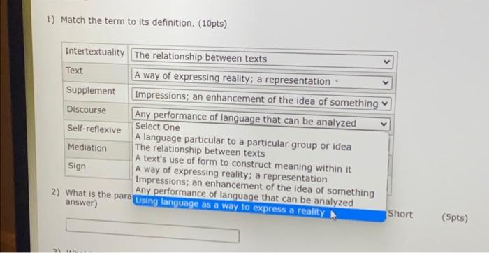 1) Match the term to its definition. (10pts) | Chegg.com