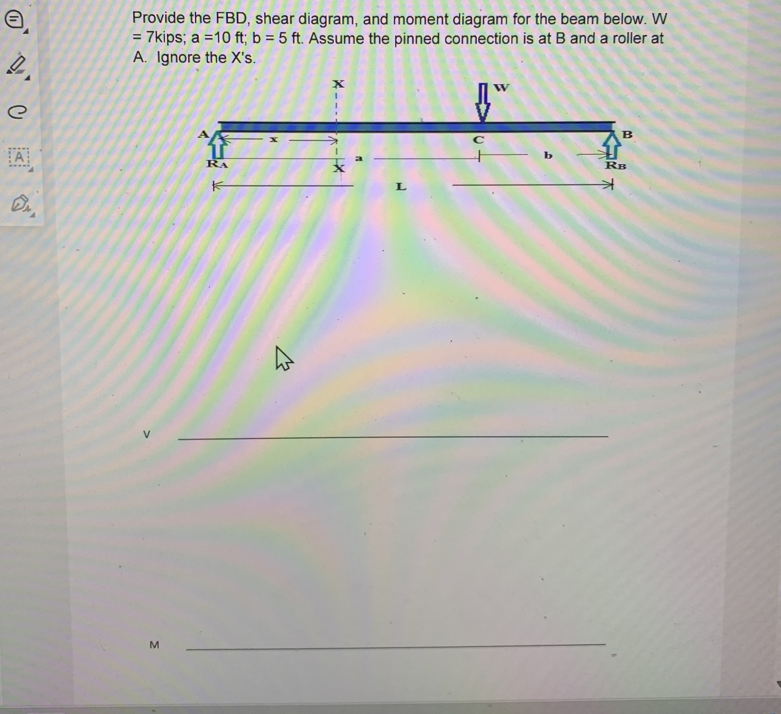 Solved Provide the FBD, ﻿shear diagram, and moment diagram | Chegg.com