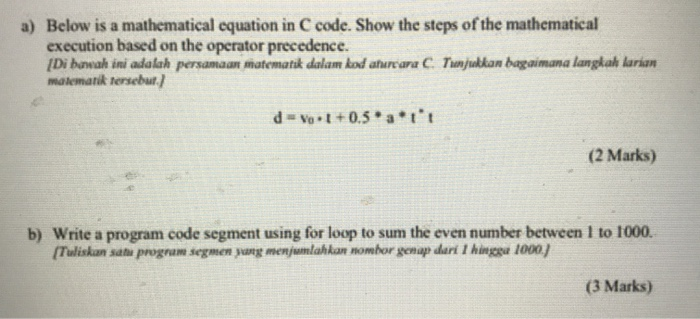 Solved a) Below is a mathematical equation in C code. Show | Chegg.com