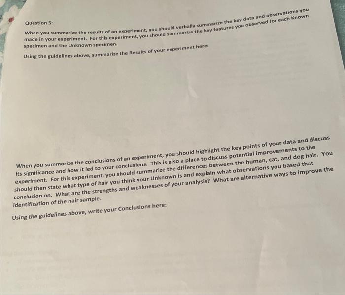 Question 5: When you summarize the results of an | Chegg.com