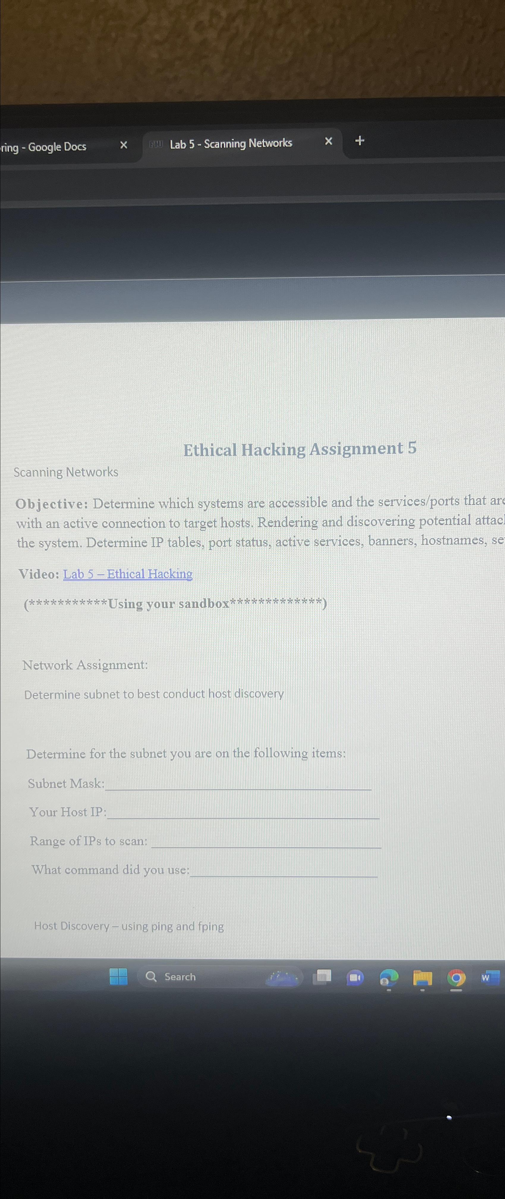Solved Ethical Hacking Assignment 5Scanning | Chegg.com