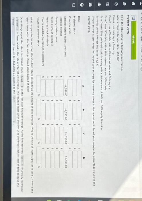 Fill in the table using the following information. | Chegg.com
