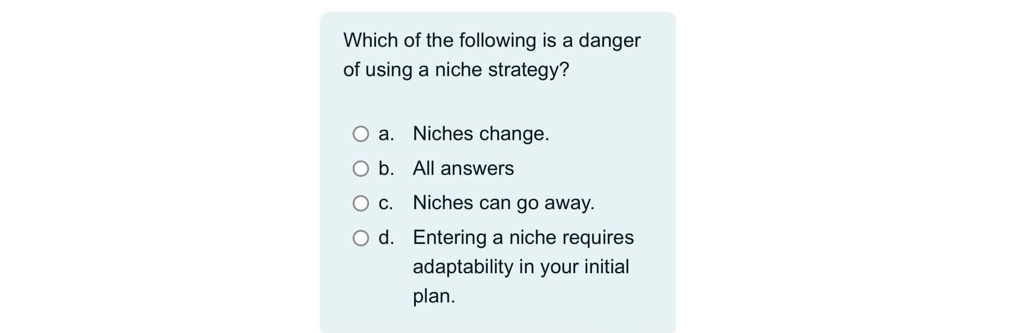 Solved Which of the following is a danger of using a niche | Chegg.com