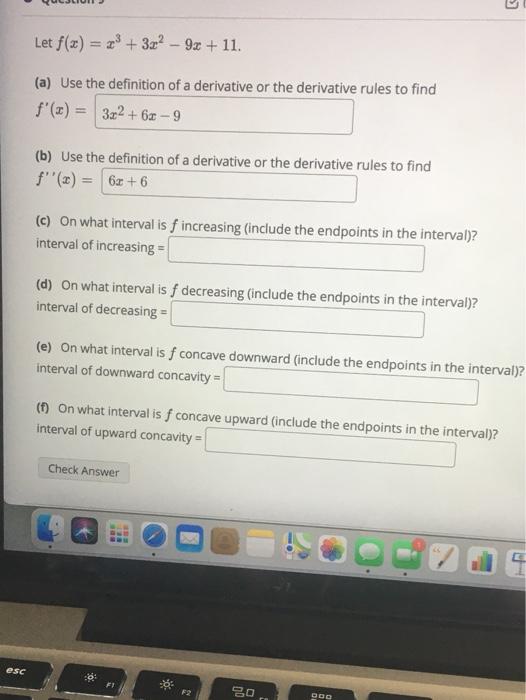 Solved Let f(x) = 23 + 3x2 - 9x + 11. (a) Use the definition | Chegg.com