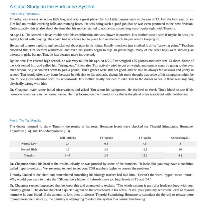 Solved A Case Study on the Endocrine System Part 1: As a | Chegg.com