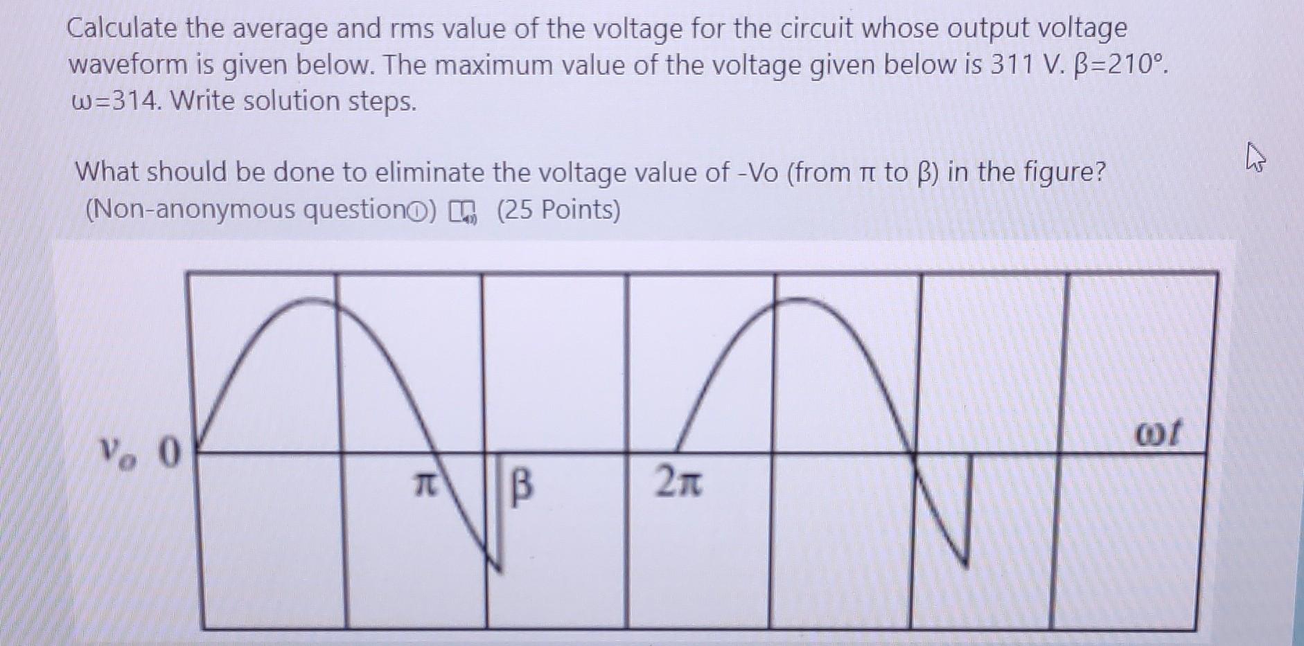 Solved Calculate the average and rms value of the voltage | Chegg.com