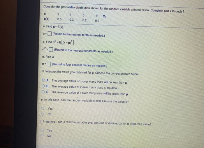 Solved Consider the probability distribution shown for the | Chegg.com