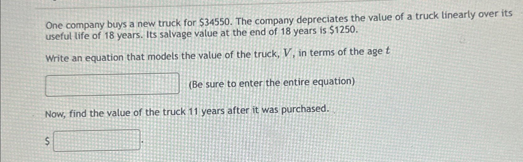 Solved One company buys a new truck for $34550. ﻿The company | Chegg.com
