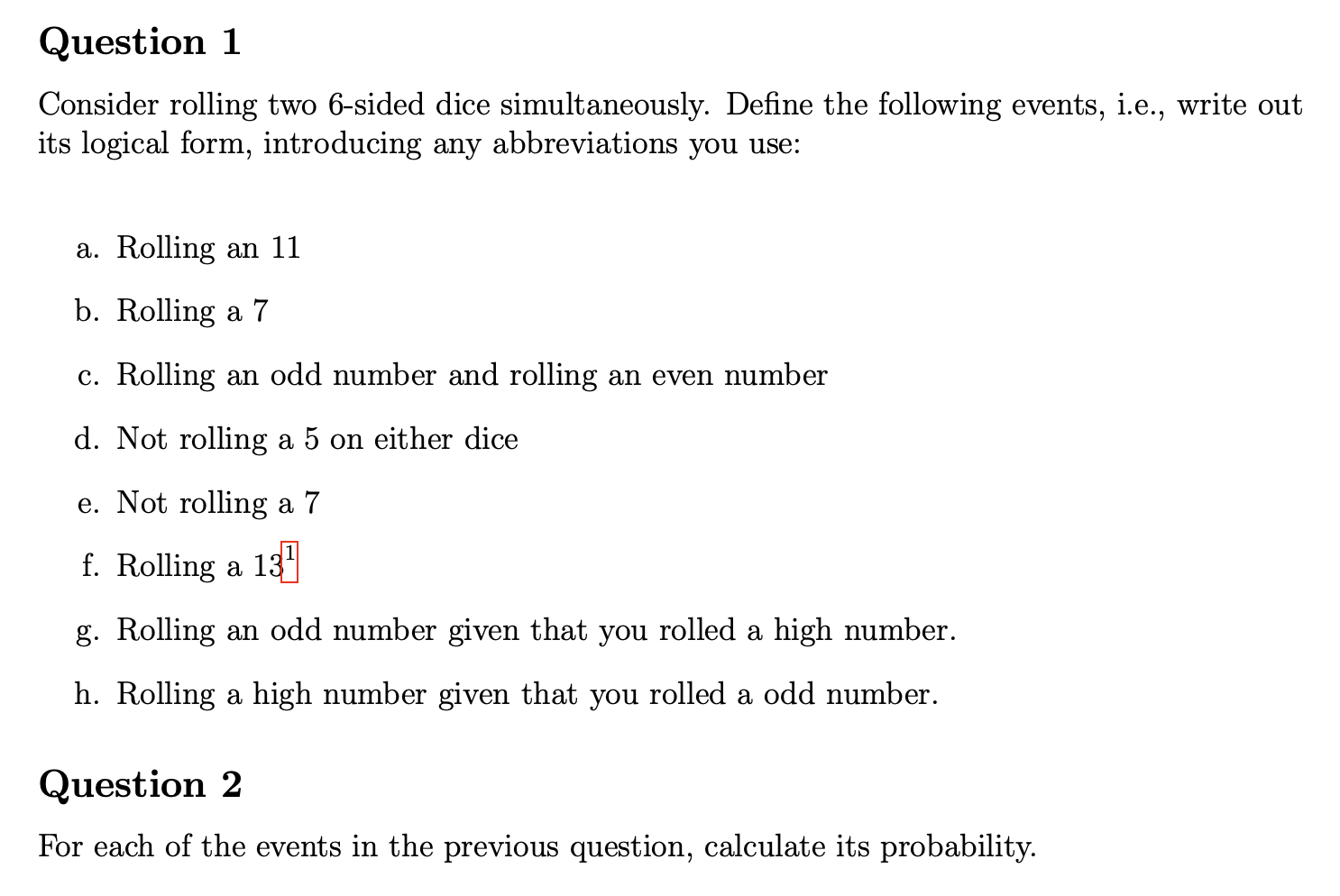 Solved Question 2For each of the events in the previous | Chegg.com