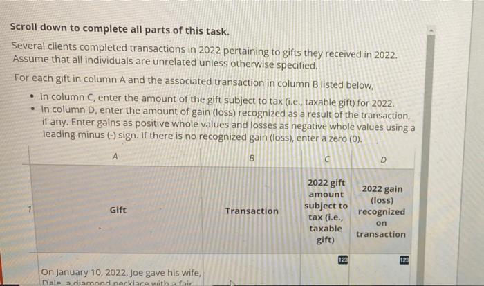 Solved Scroll down to complete all parts of this task. | Chegg.com