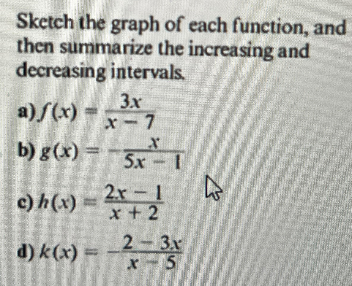 Solved Sketch the graph of each function, and then summarize | Chegg.com