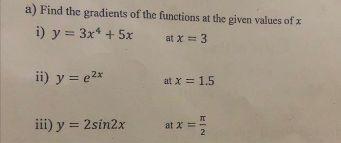 Solved a) Find the gradients of the functions at the given | Chegg.com