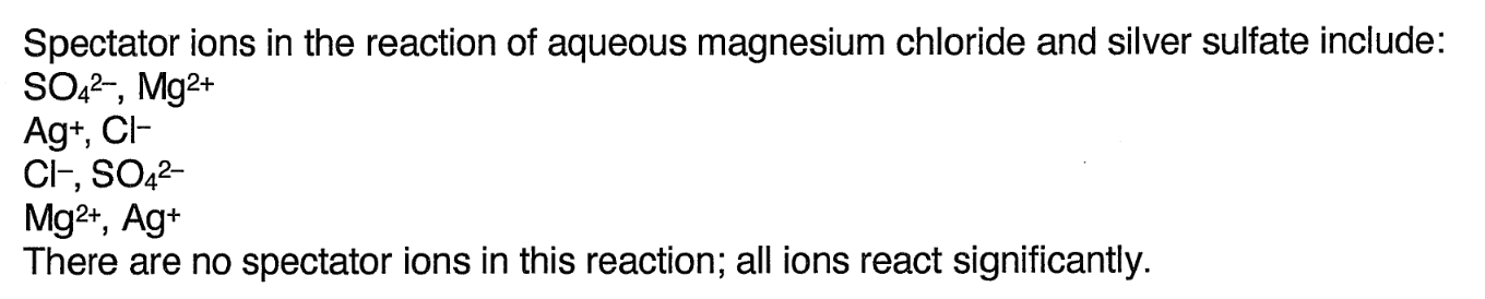 Solved Spectator ions in ﻿the reaction of ﻿aqueous magnesium | Chegg.com