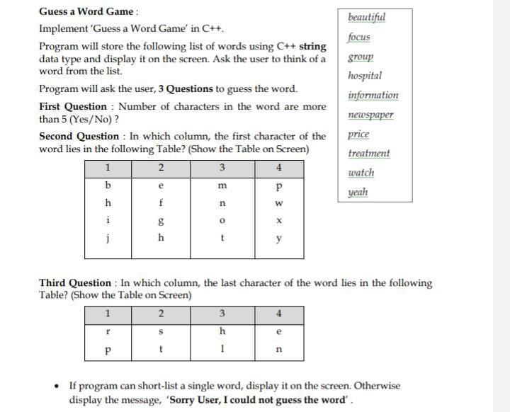 Solved Guess a Word Game: Implement 'Guess a Word Game' in | Chegg.com