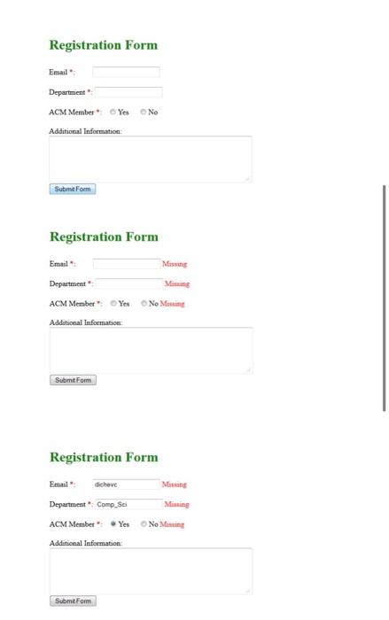 Solved Registration Form Email Department No ACM Member Yes | Chegg.com