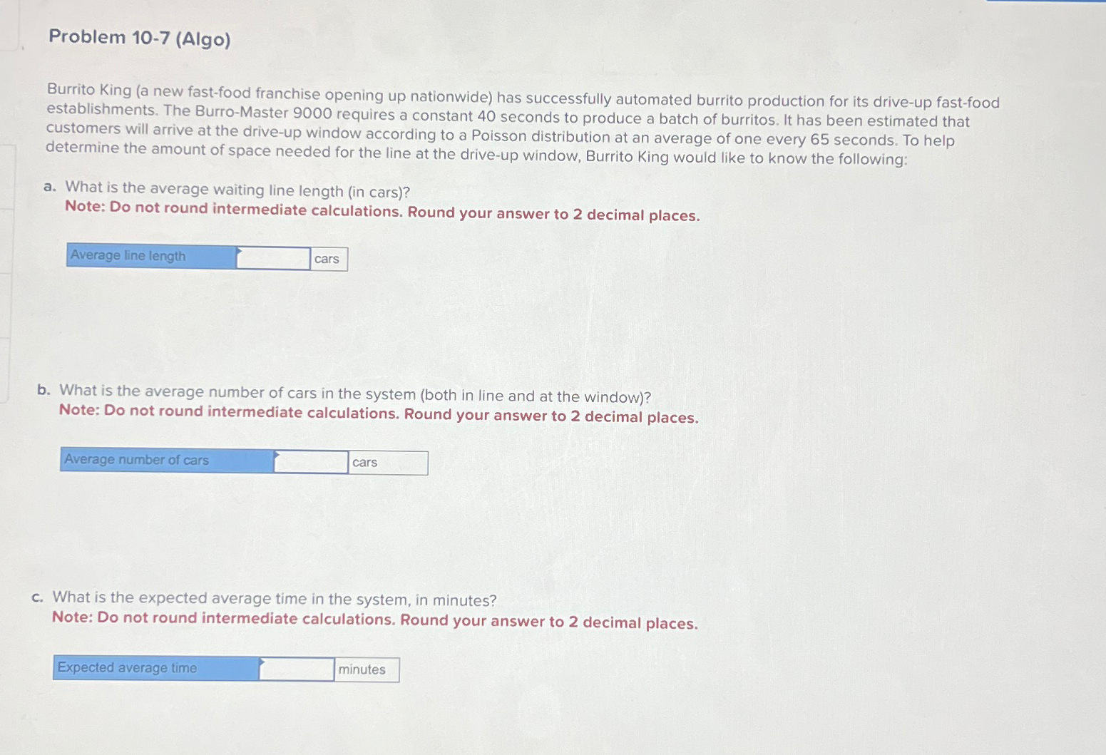 Solved Problem 10-7 (Algo)Burrito King (a new fast-food | Chegg.com